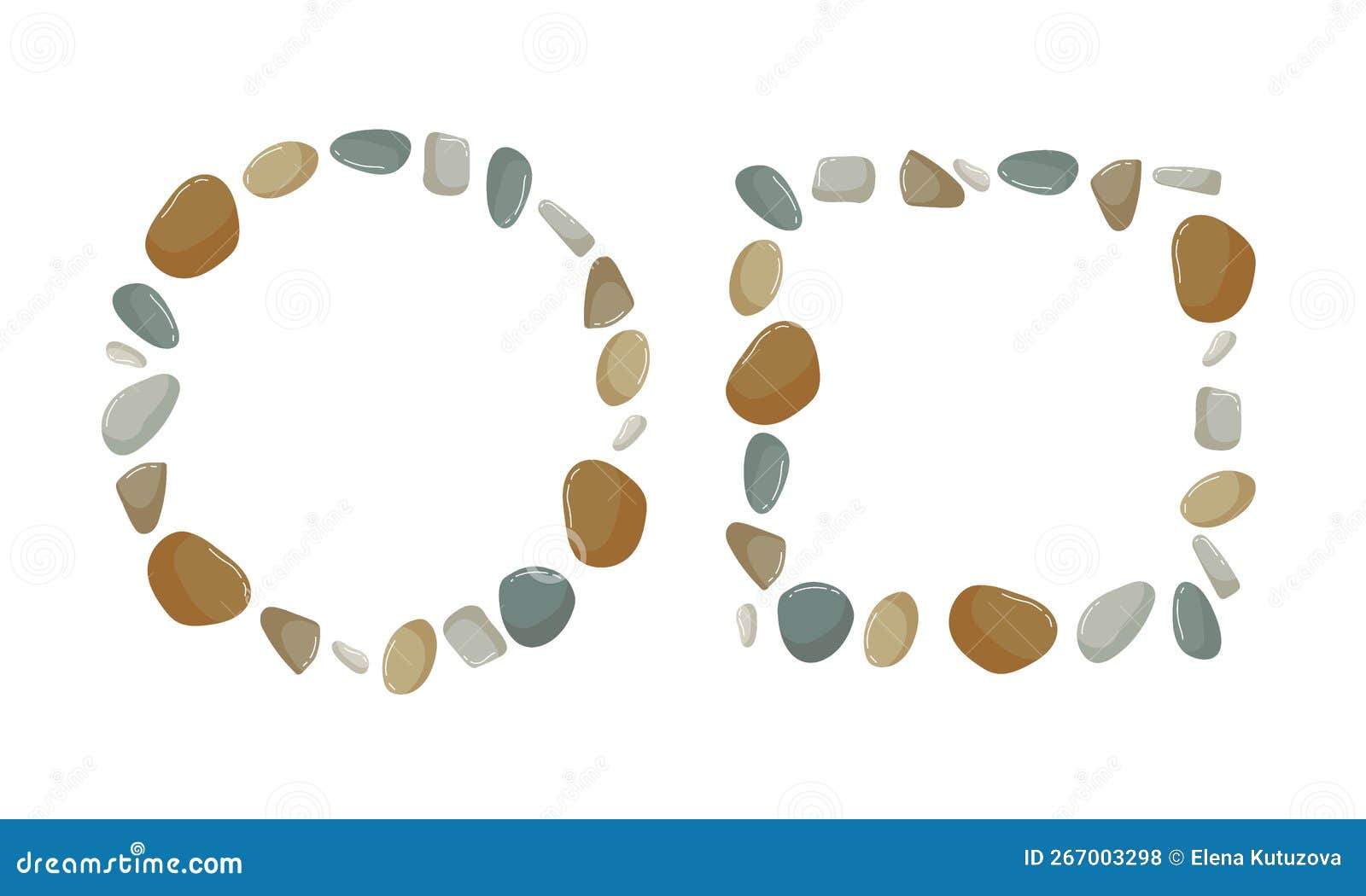 Beach Pebbles Frame Set. Square and Round Frame with Various Shapes ...
