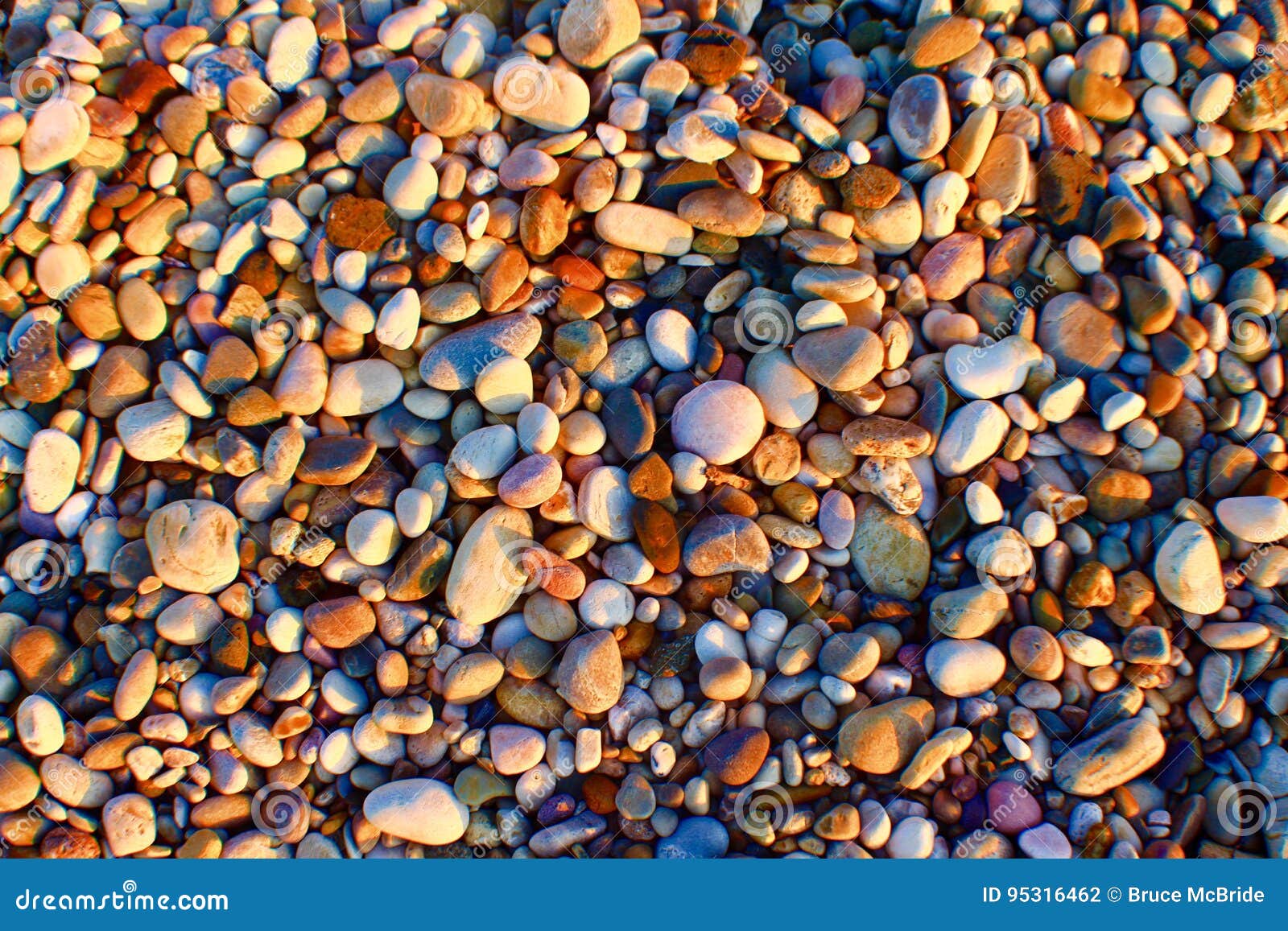 Beach pebbles in sunlight. stock photo. Image of beach - 95316462