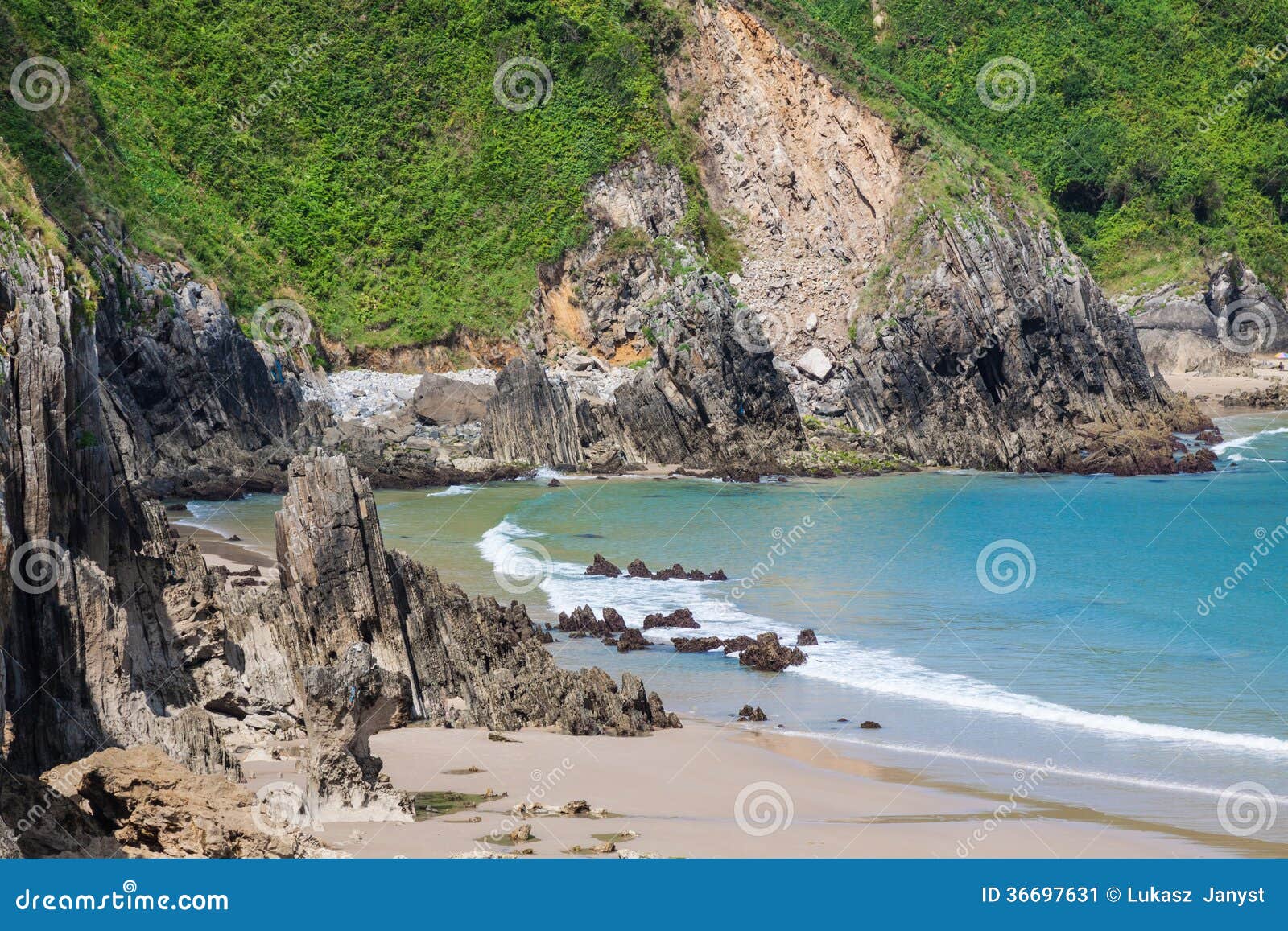 Beach of Pechon stock image. Image of peturquoise, liencres - 36697631