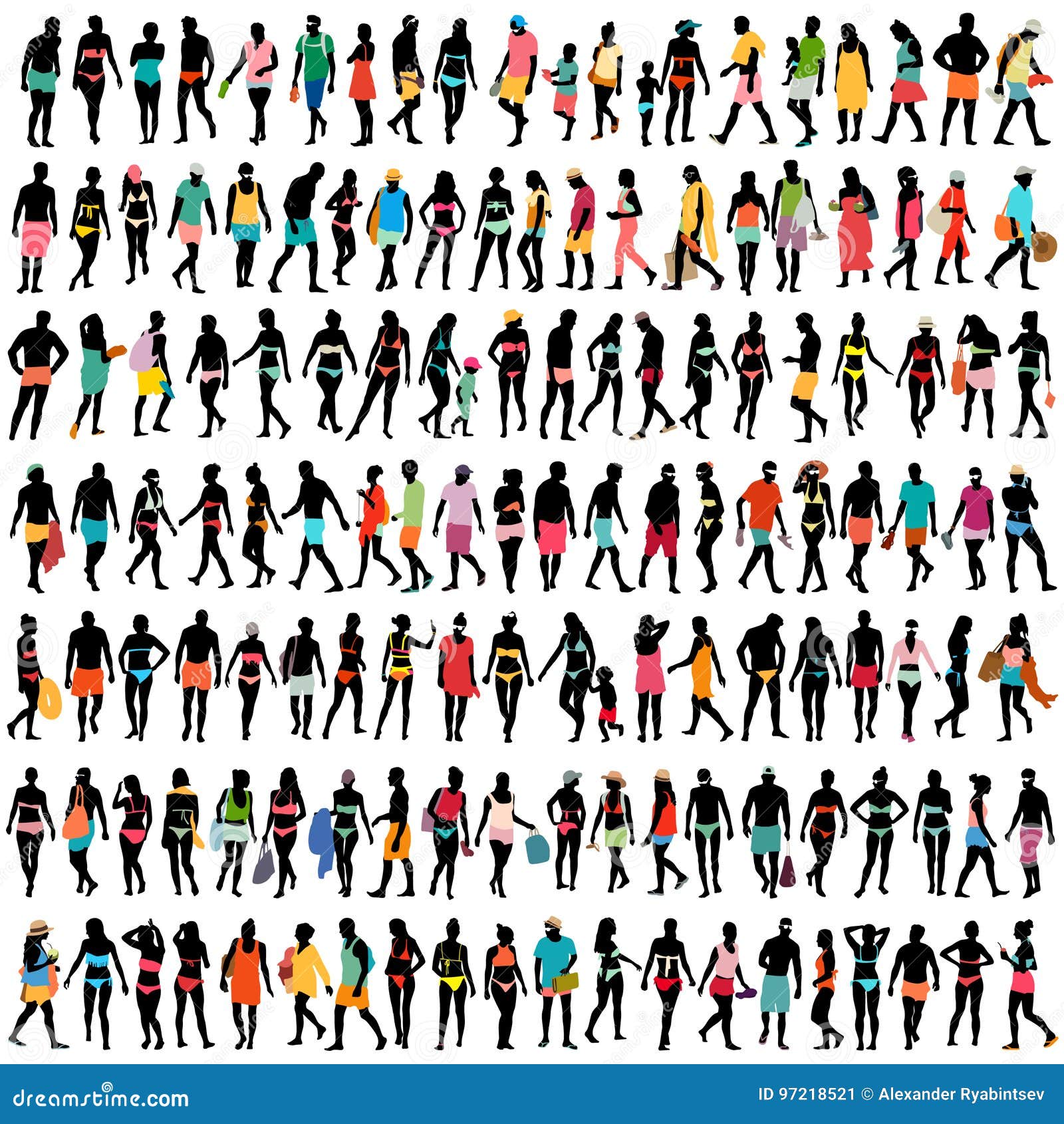 Beach people set stock vector. Illustration of relax - 97218521