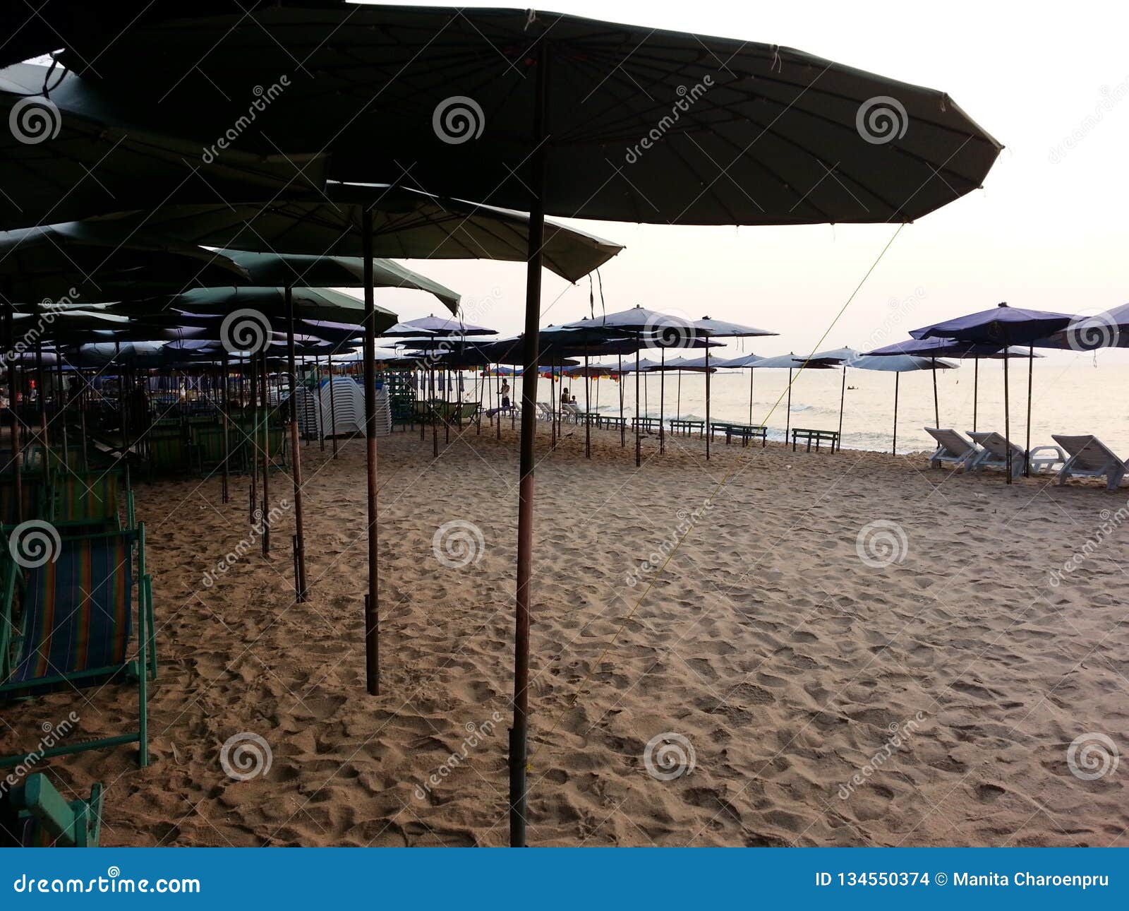Beach without People with Umbrellas and Chairs Stock Photo - Image of ...