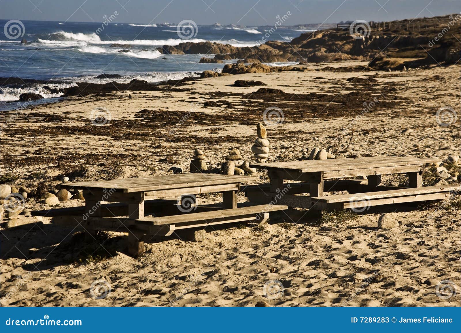 Beach Picnic Tables stock image. Image of waves, crashing - 7289283