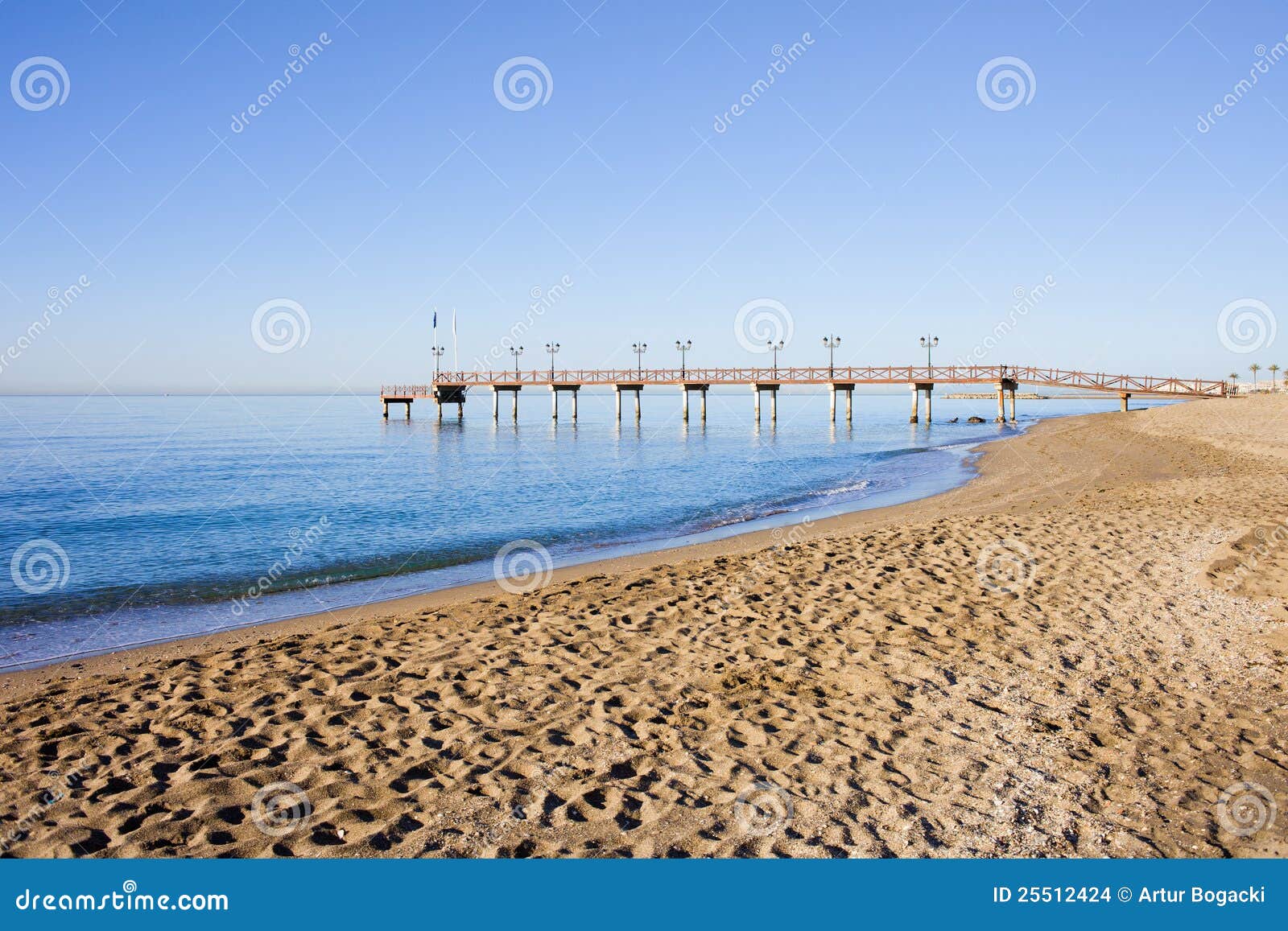 Beach Pier and Sea in Marbella Stock Photo - Image of andalucia, empty ...