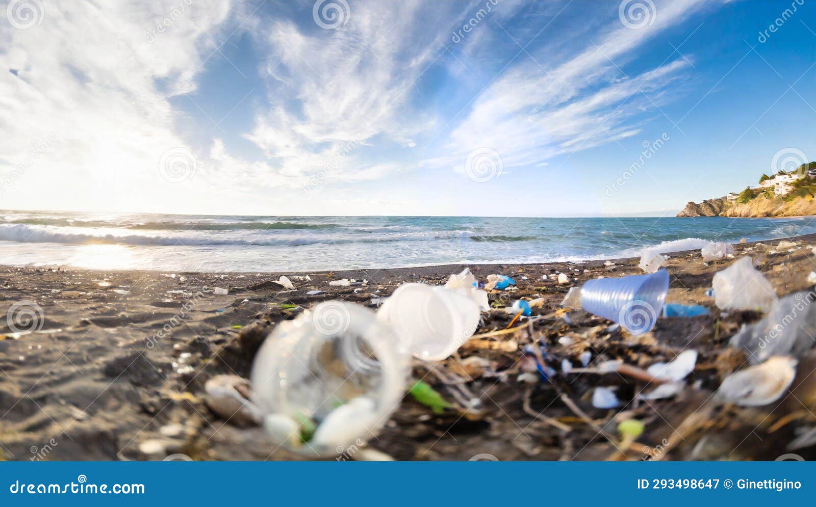 Beach with Plastic Waste Brought by the Sea Stock Illustration ...