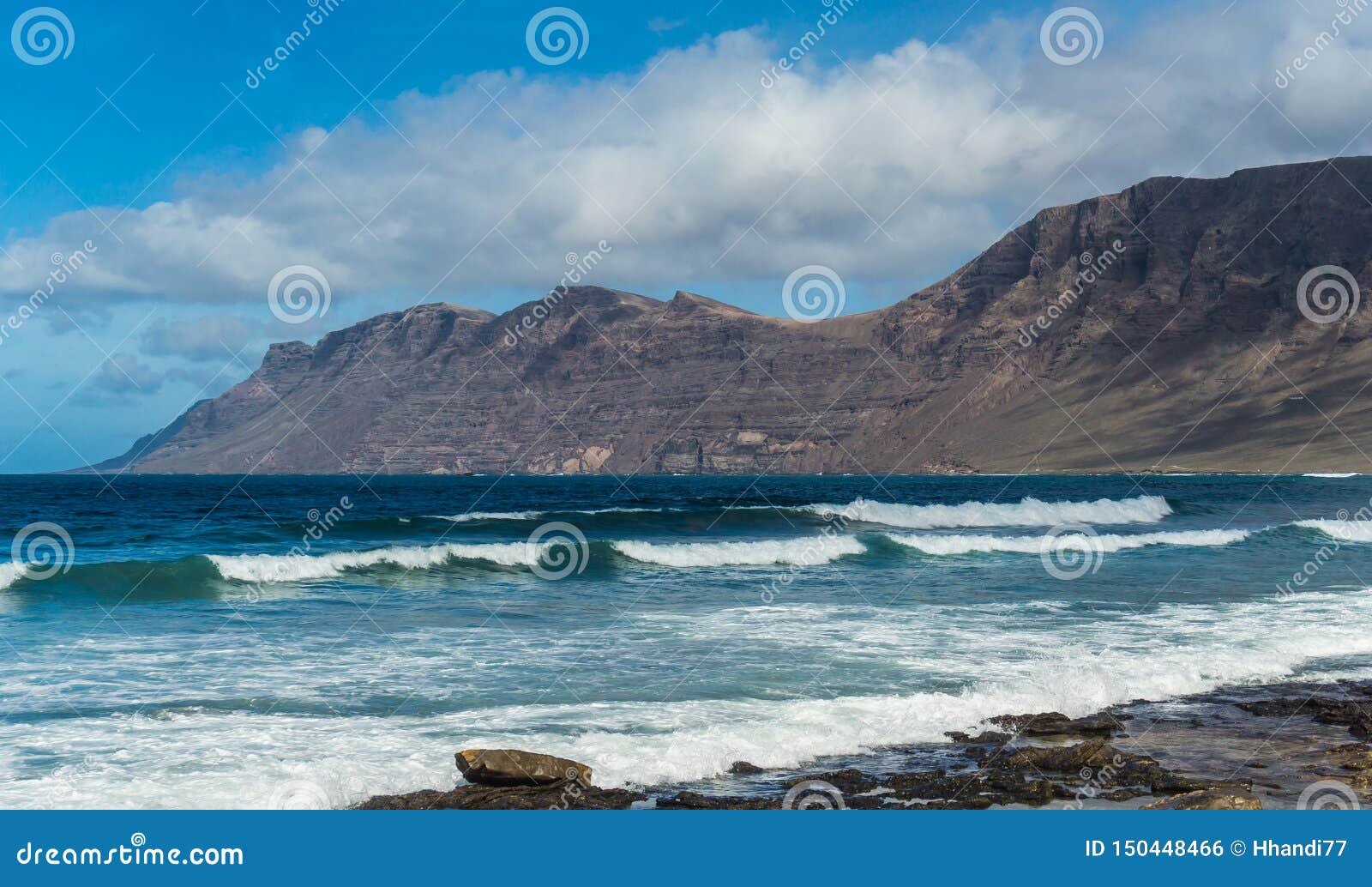Beach - Playa De Famara Lanzarote Stock Photo - Image of cliff ...