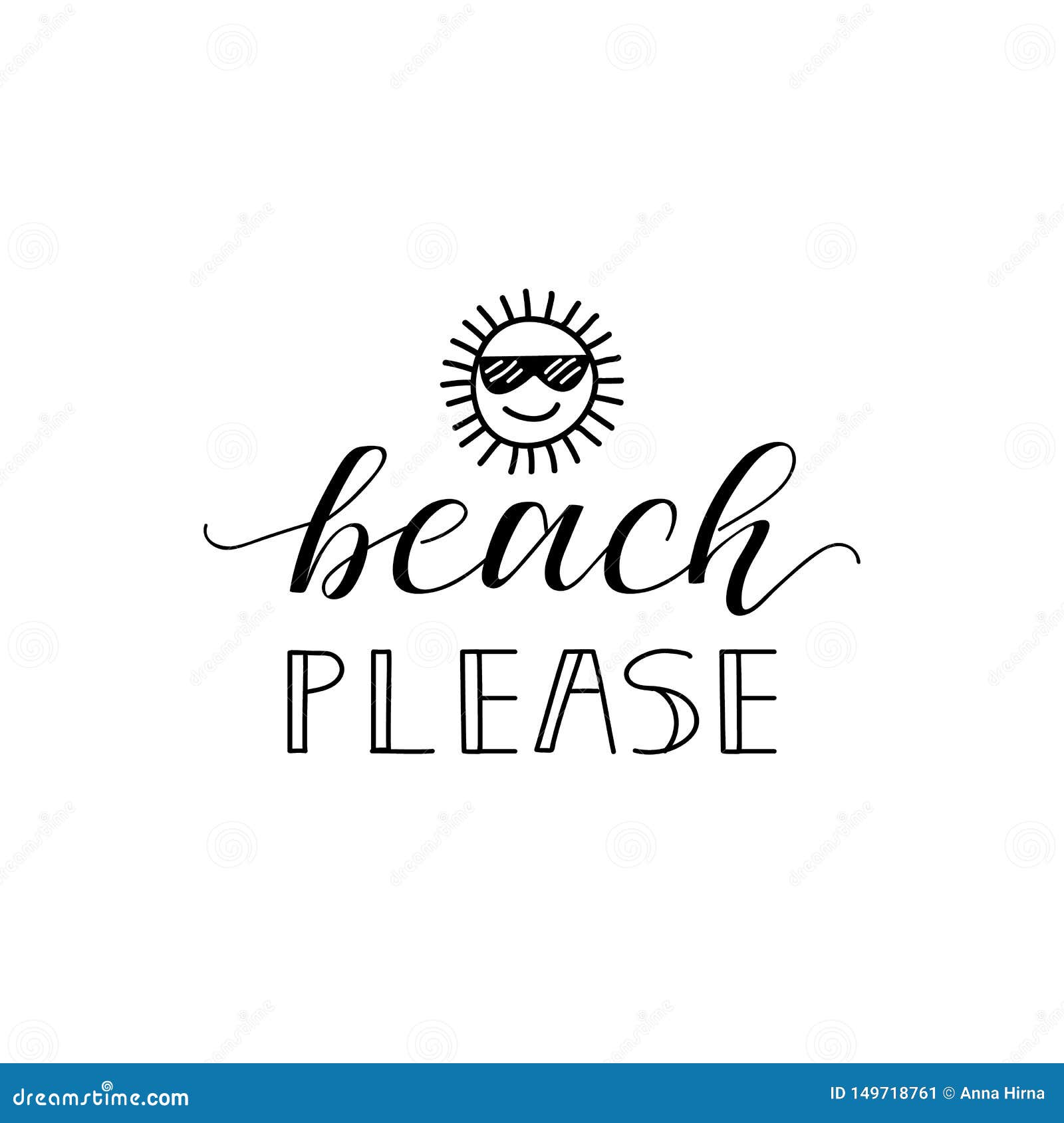 Beach Please. Hand Drawn Vector Lettering. Isolated On Purple ...