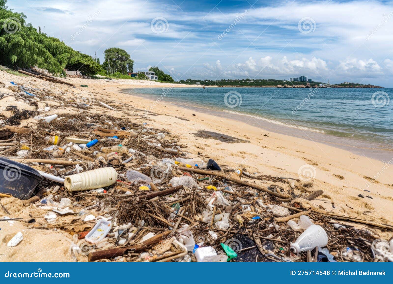 Beach Polluted With Garbage, Litter And Plastic Waste, Generative AI ...
