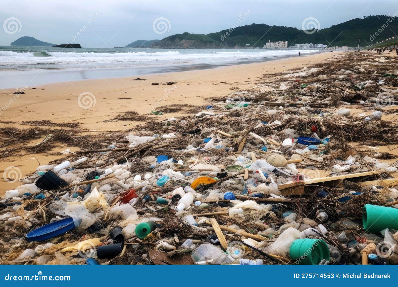 Beach Polluted with Garbage, Litter and Plastic Waste, Generative AI ...