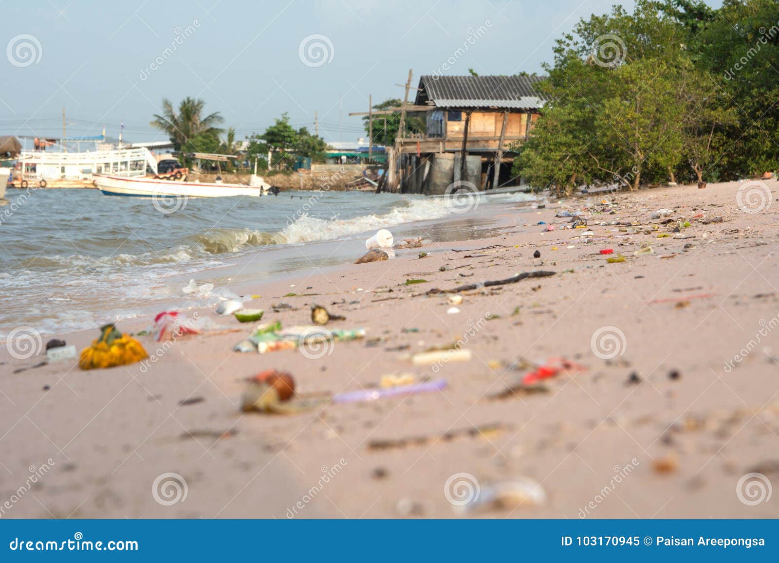 Beach Pollution. so Many Trashes Stock Image - Image of horizontal ...
