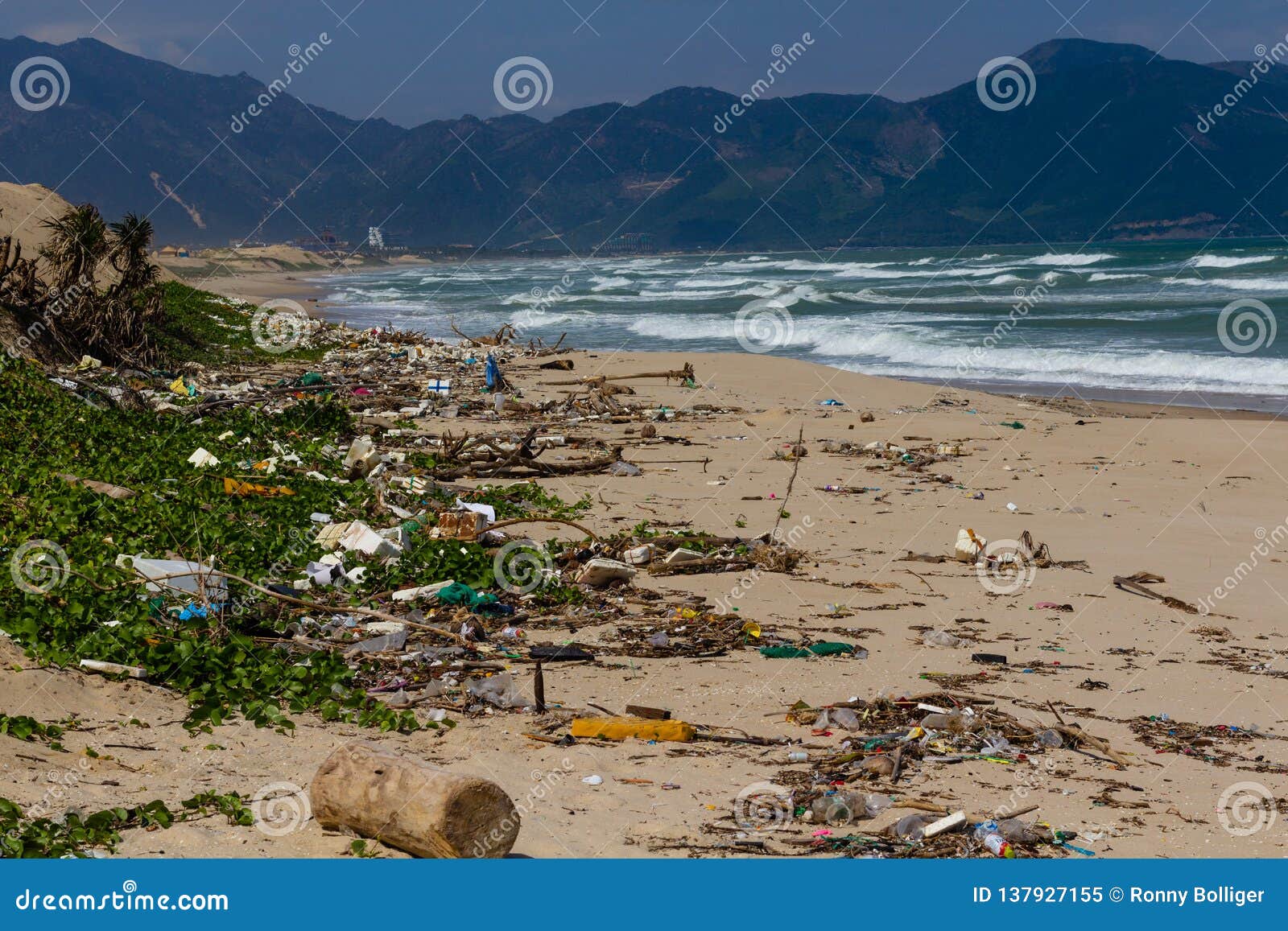 Beach Pollution, Plastic and Waste from Ocean on the Beach Stock Image ...