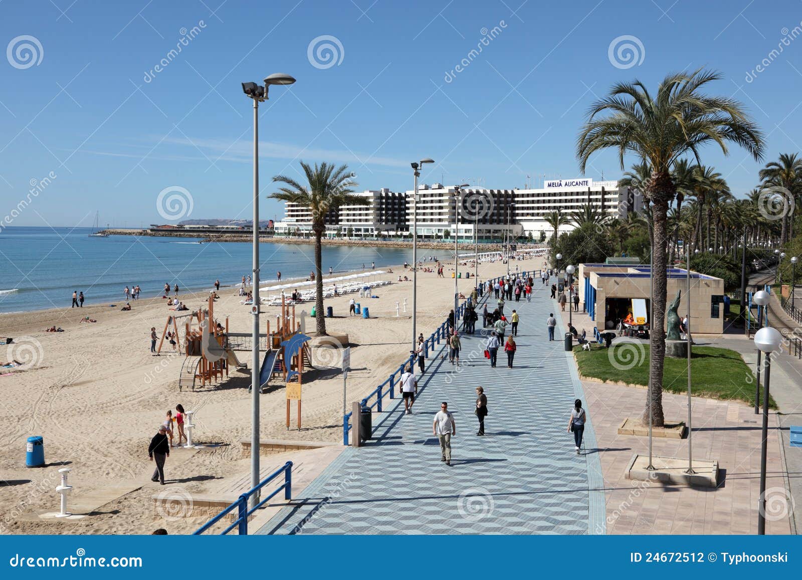 Beach and Promenade in Alicante, Spain Editorial Photography - Image of ...