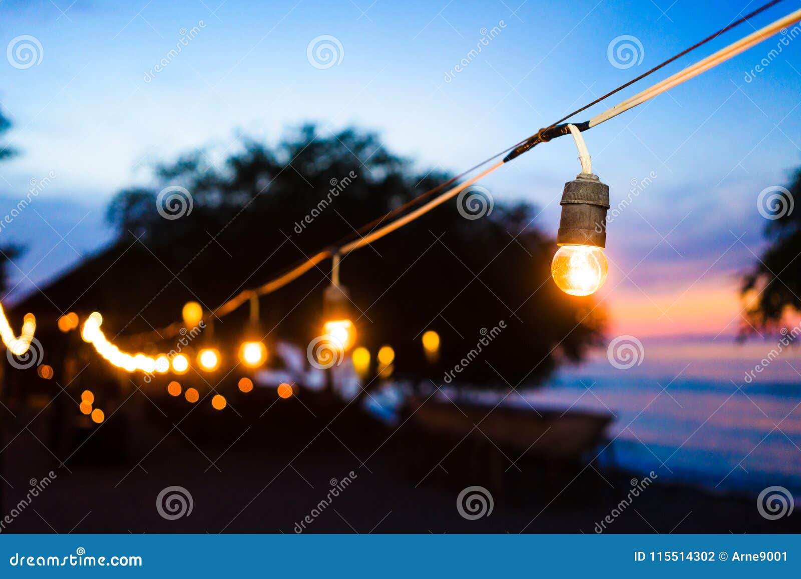 Beach Promenade at Night with Party Lights Stock Photo - Image of ...