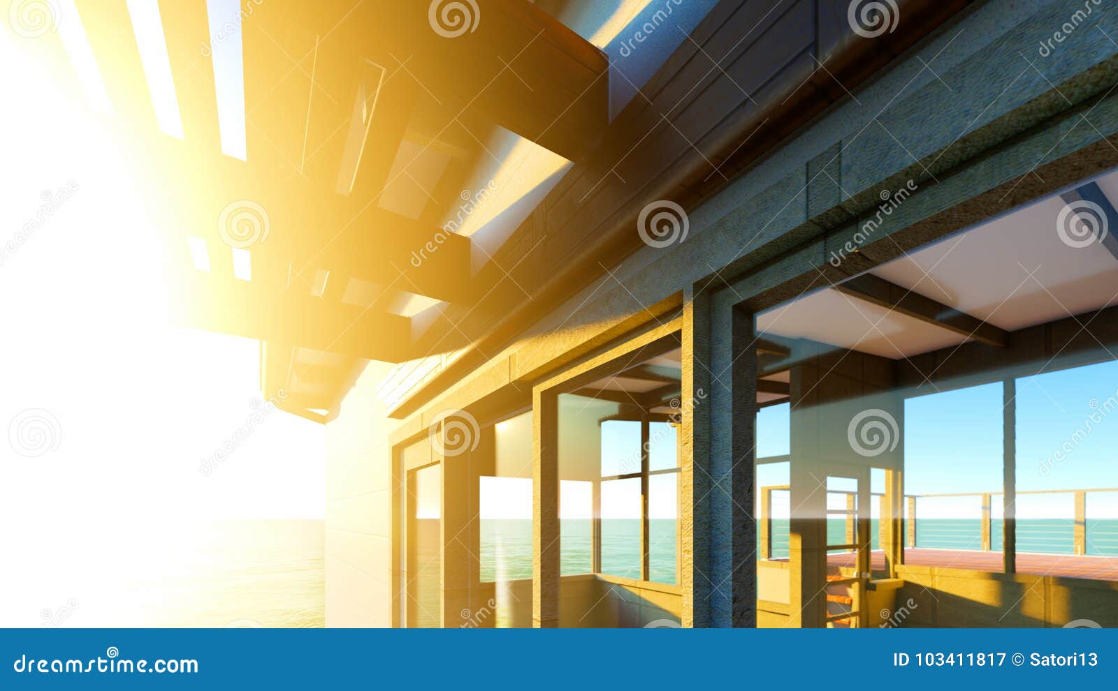 Beach Resort with Blue Sky 3d Rendering Stock Image - Image of water ...