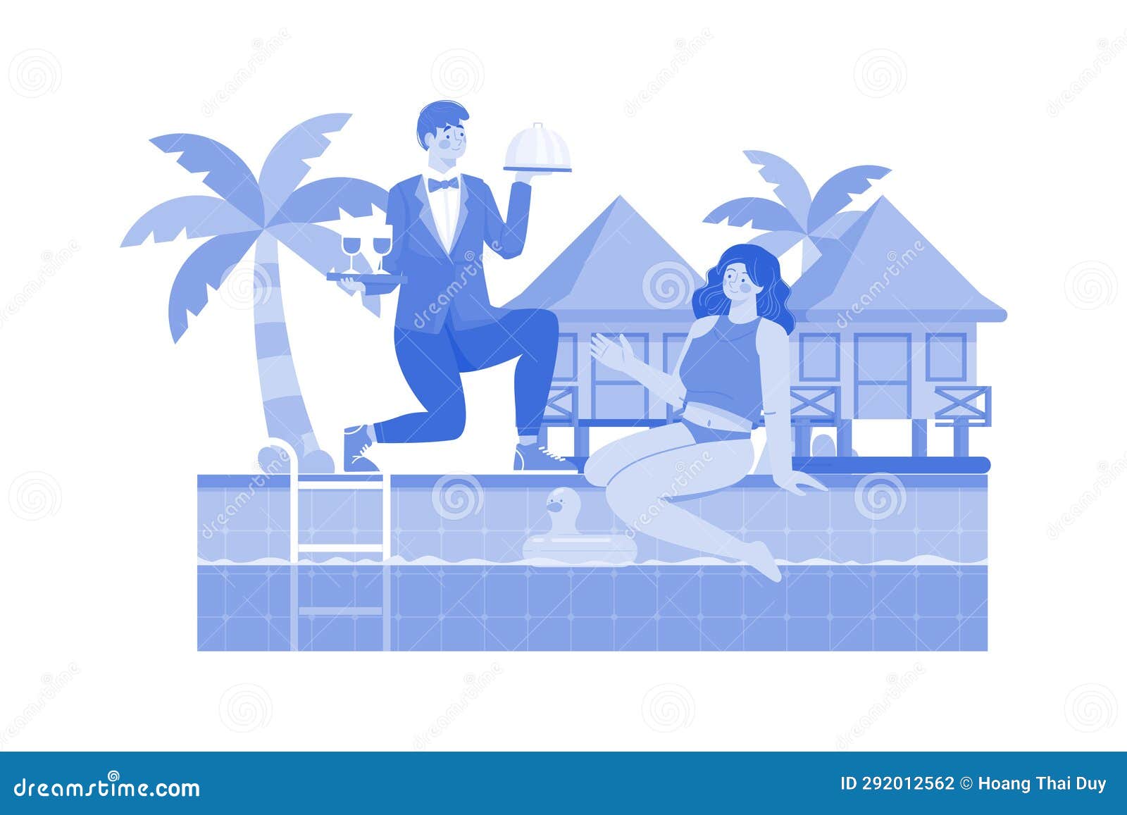 Beach Resort Staff Serving Poolside Drinks Stock Vector - Illustration ...