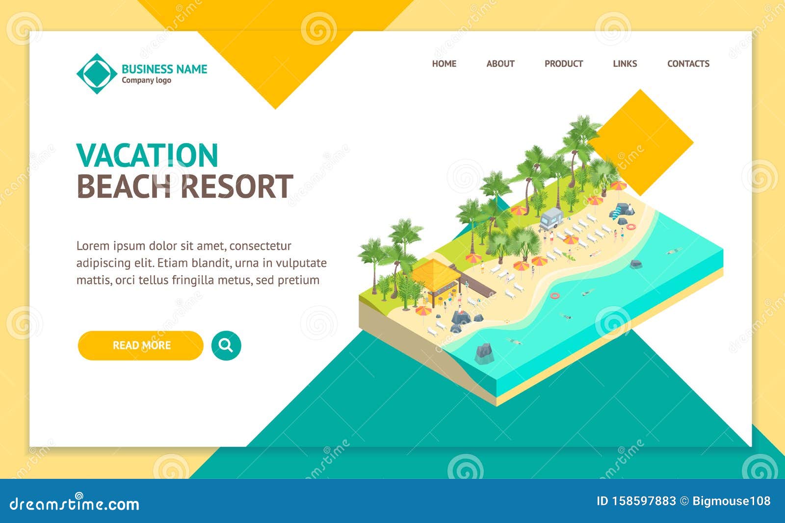 Beach Rest Concept Landing Web Page Template 3d Isometric View. Vector ...