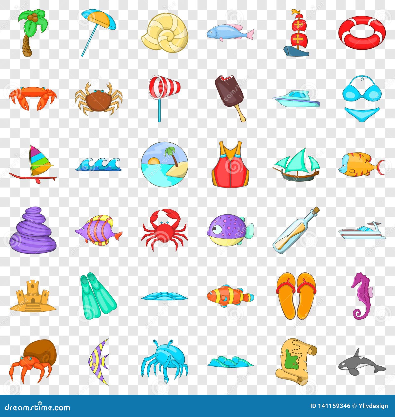 Beach Rest Icons Set, Cartoon Style Stock Vector - Illustration of ...