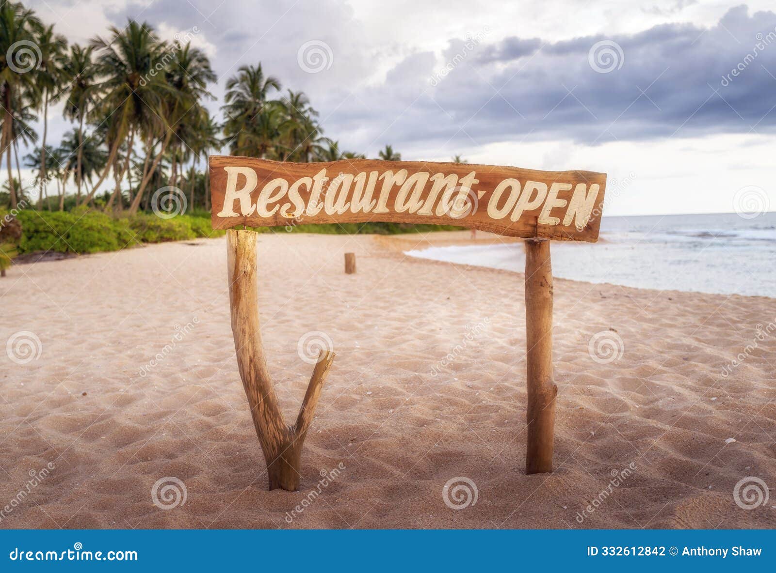 Beach Restaurant Sign Indicating that it is Open Stock Illustration ...
