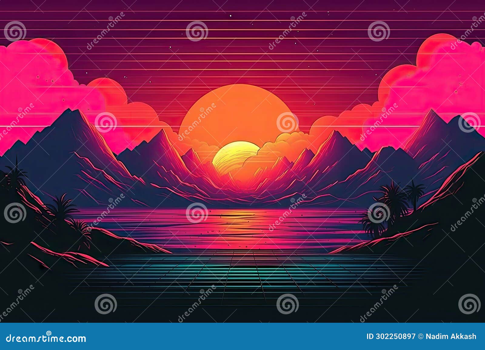 Beach Retro Wave Synthwave Background, Retro Summer Sunset Wallpaper ...