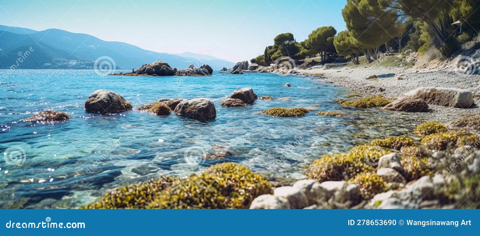 Beach with Rocks, AI Generated Image Stock Illustration - Illustration ...