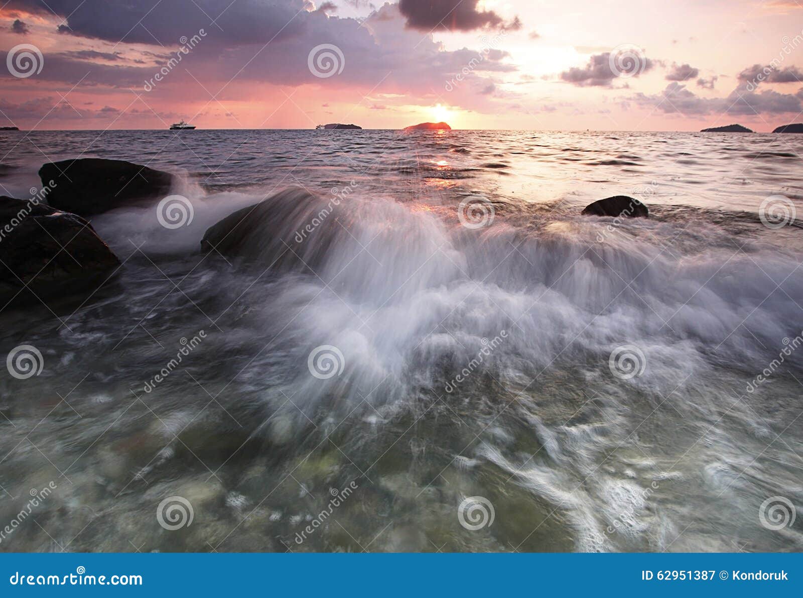 Beach Rocks and Strong Waves Stock Image - Image of waves, seascape ...