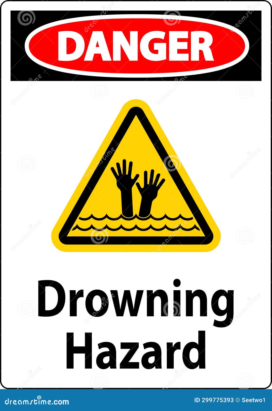 Beach Safety Sign Danger - Drowning Hazard Vector Illustration ...