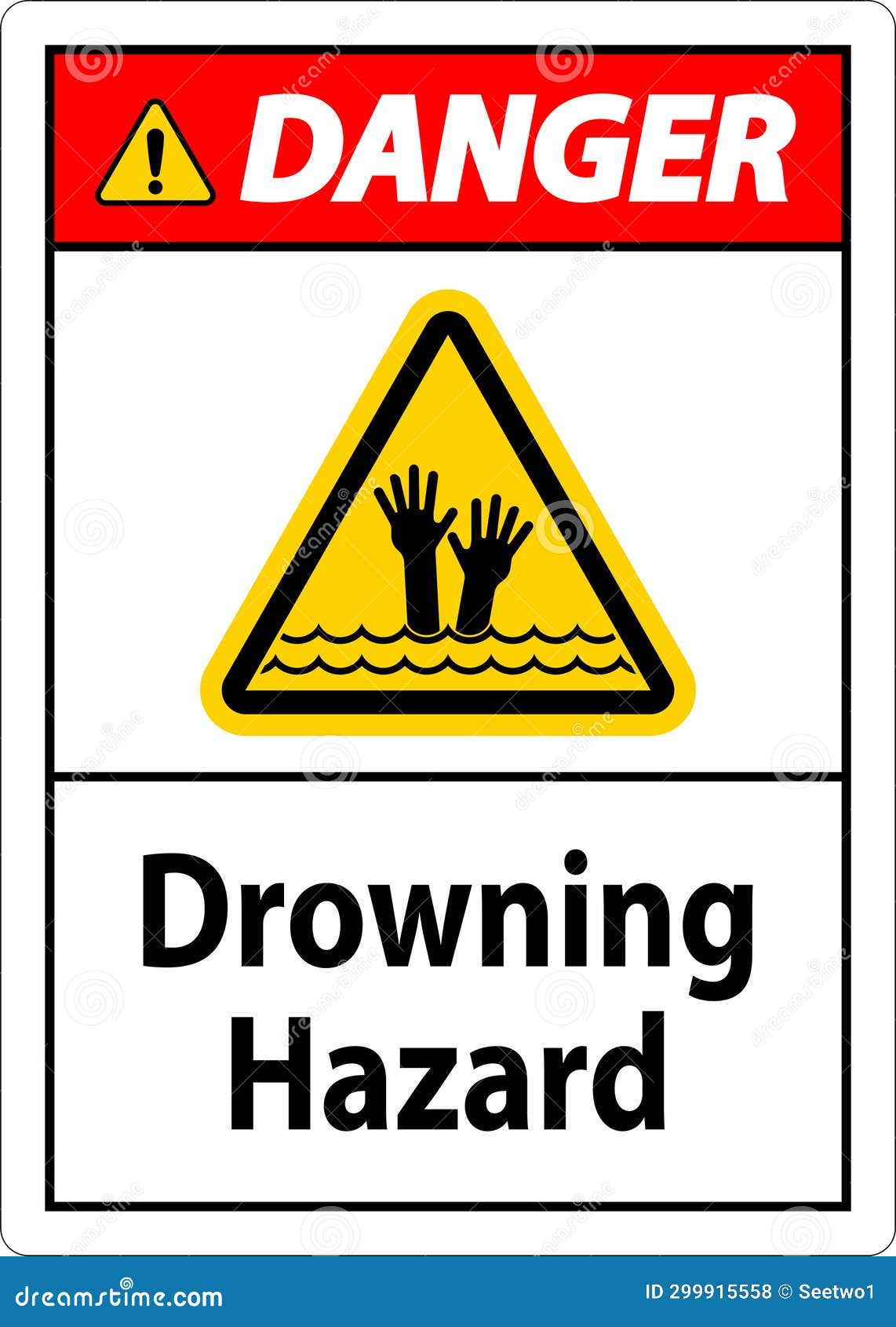 Drowning Hazard Warning Sign Promote Safety In Water Areas Vector ...