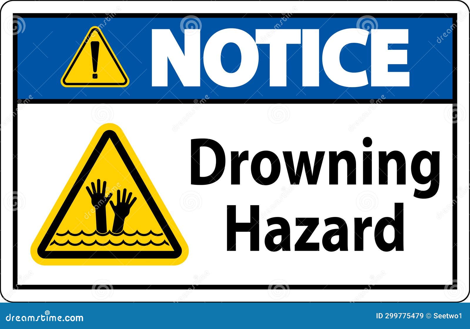 Beach Safety Sign Caution - Drowning Hazard Vector Illustration ...