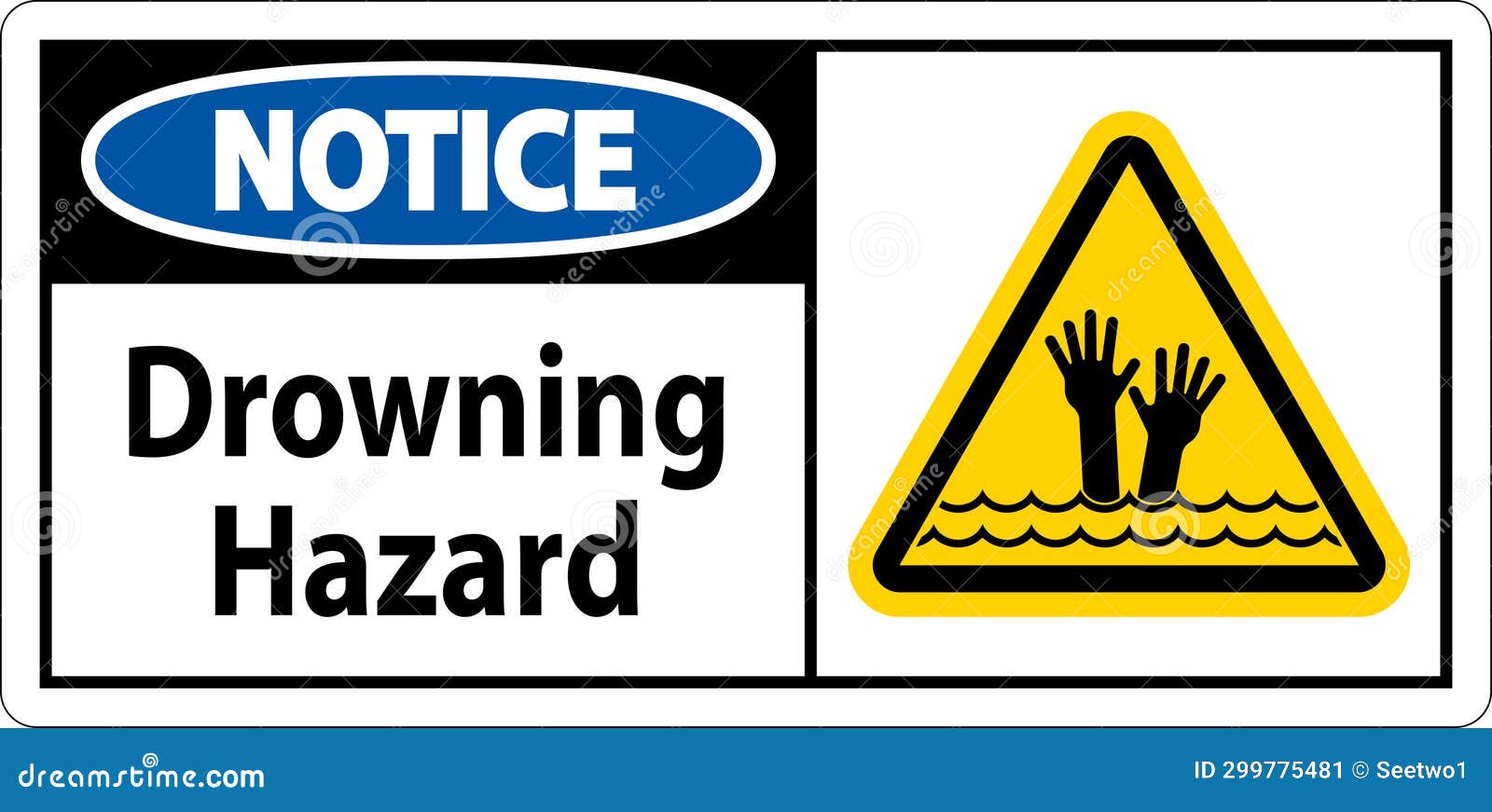 Beach Safety Sign Notice - Drowning Hazard Cartoon Vector ...