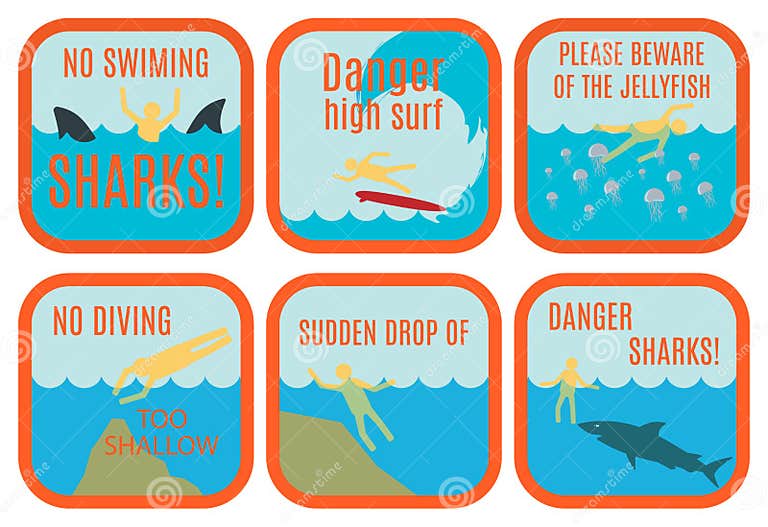 Beach safety signs stock vector. Illustration of coast - 56551236