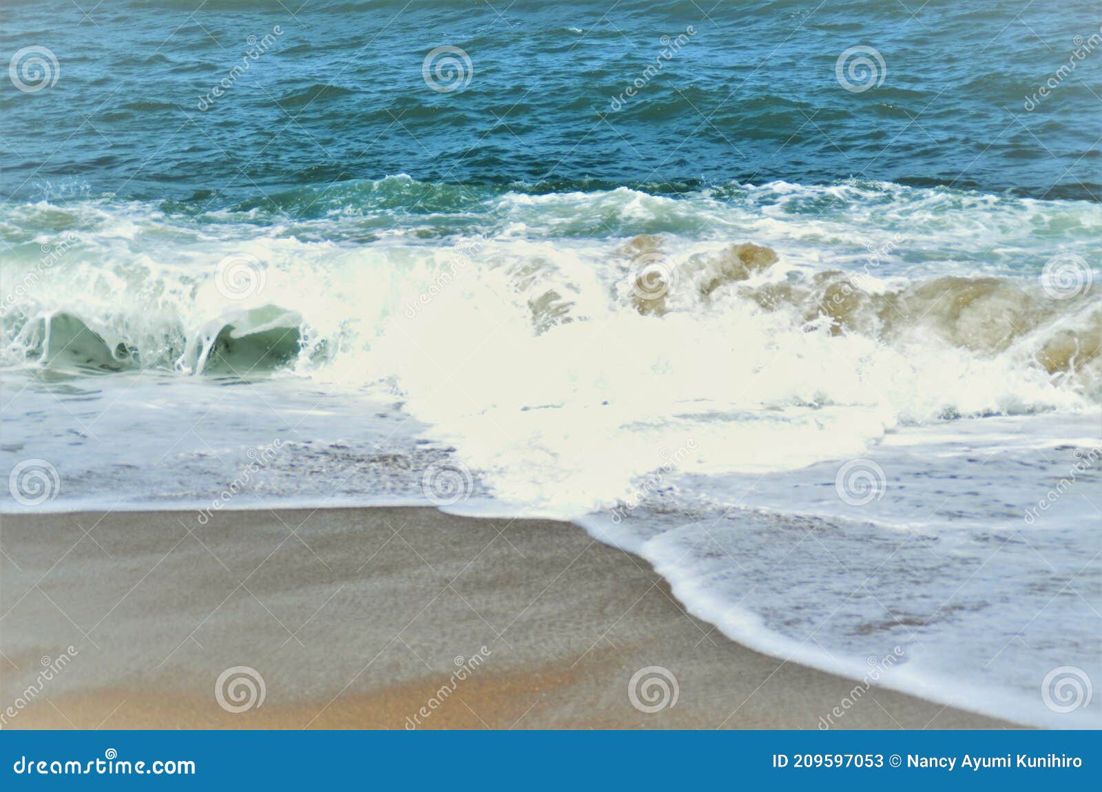 Waves Breaking in the Sand on the Beach Stock Image - Image of green ...