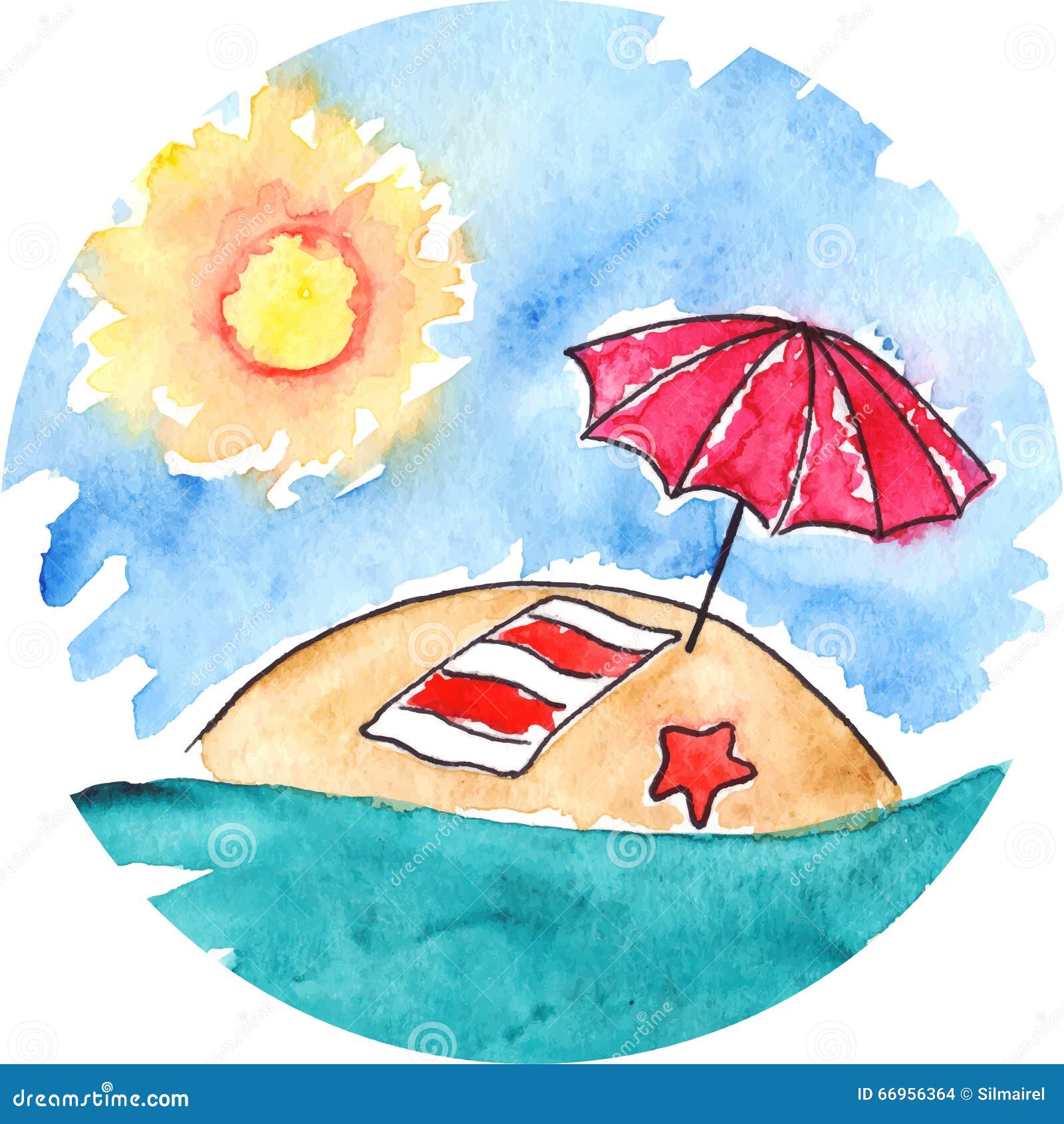 Beach Sand Sea Ocean Summer Vacation Vector Circle Stock Vector ...