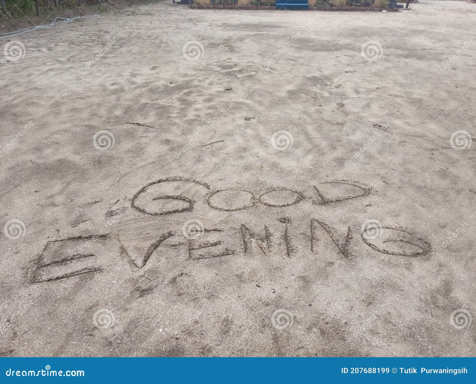 Photo Beach Sand with Text Good Evening Stock Image - Image of coast ...