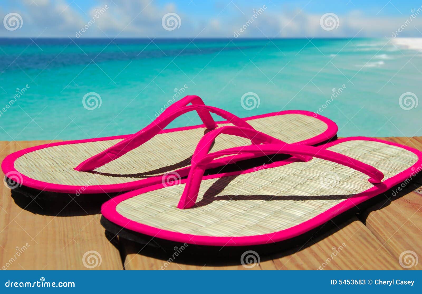 Beach Sandals and Ocean stock image. Image of boardwalk - 5453683