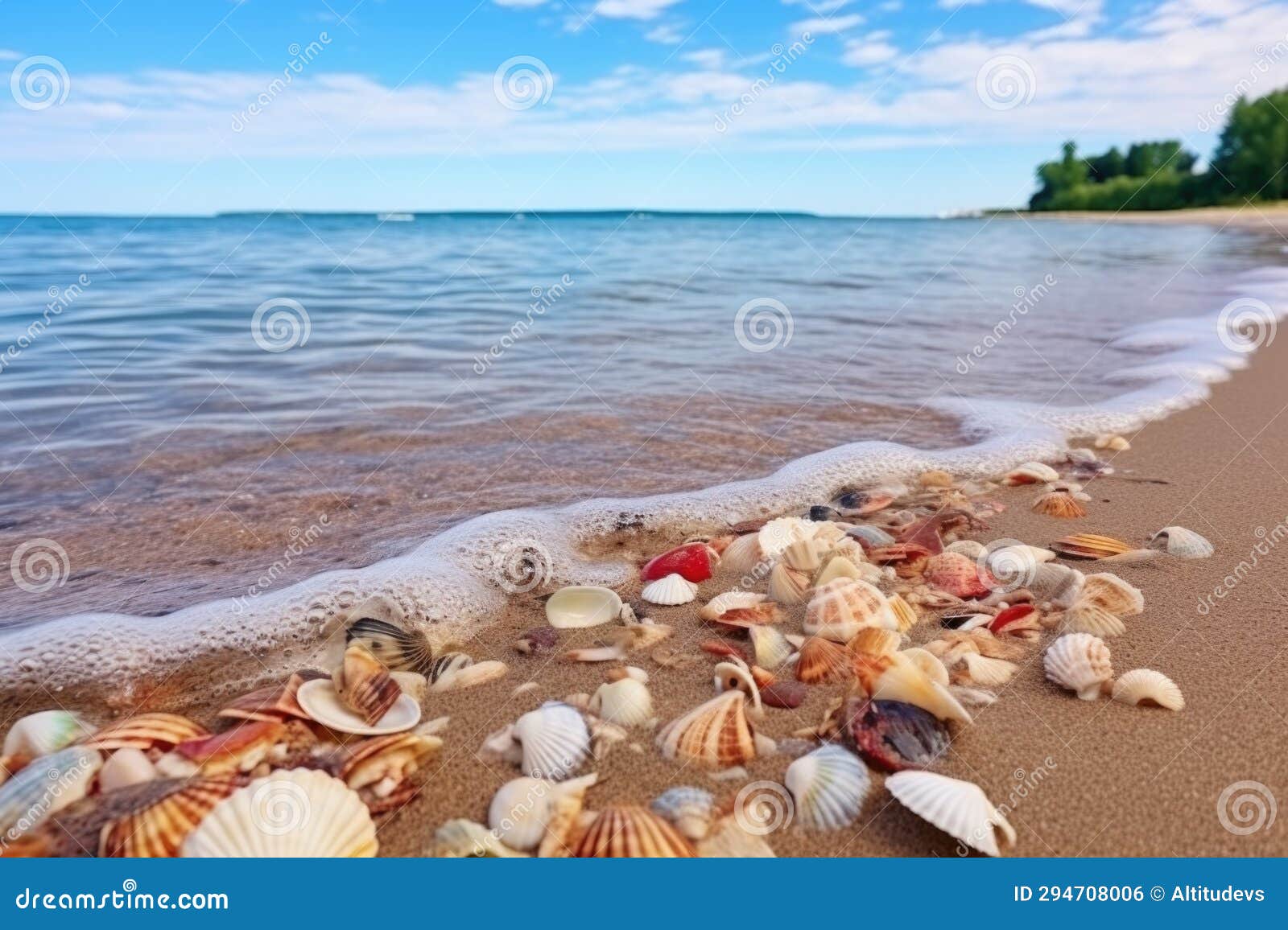 A Beach Scattered with Colorful Seashells and Tide Rolling in during ...