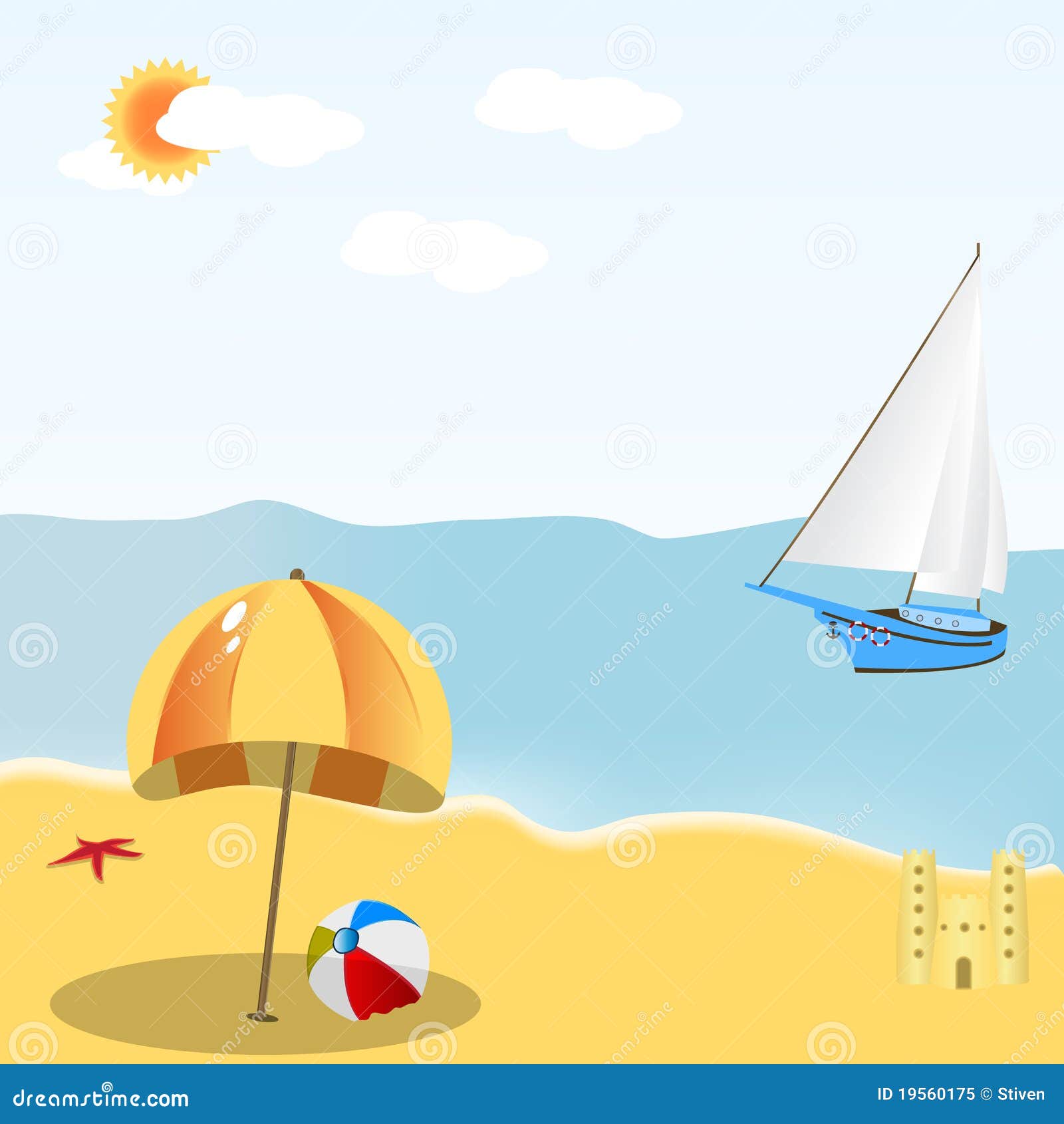 Beach scene stock vector. Illustration of palm, drawing - 19560175