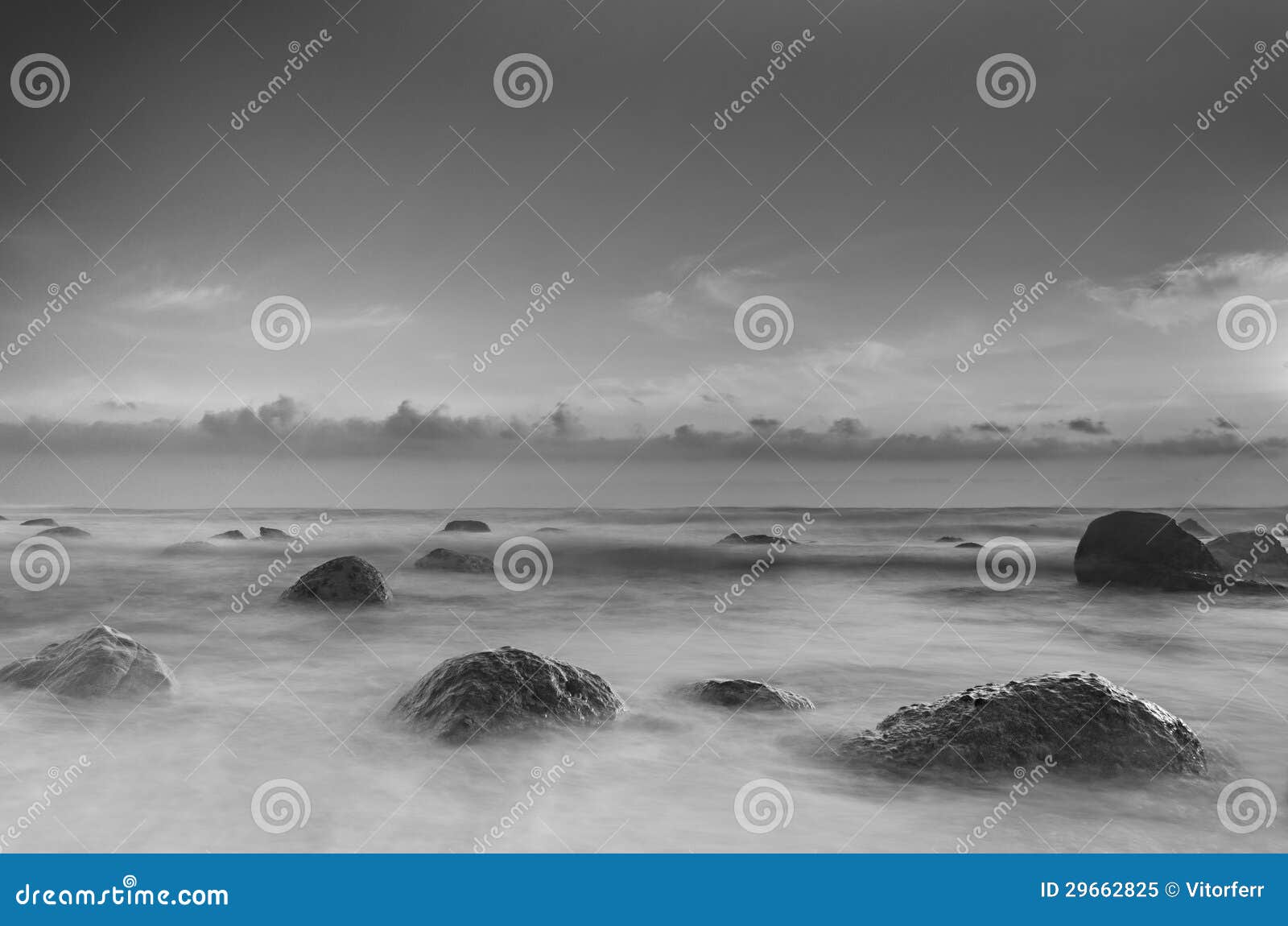 Beach Scene in Black & White with Soft Tones Stock Image - Image of ...