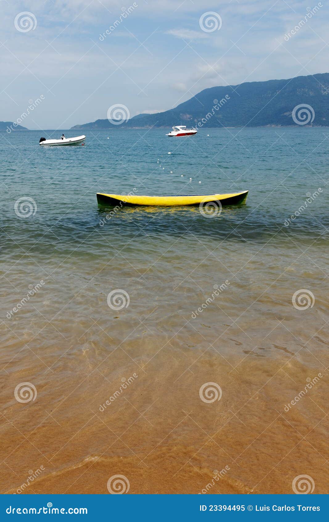 Beach scene and boats stock image. Image of mountain - 23394495
