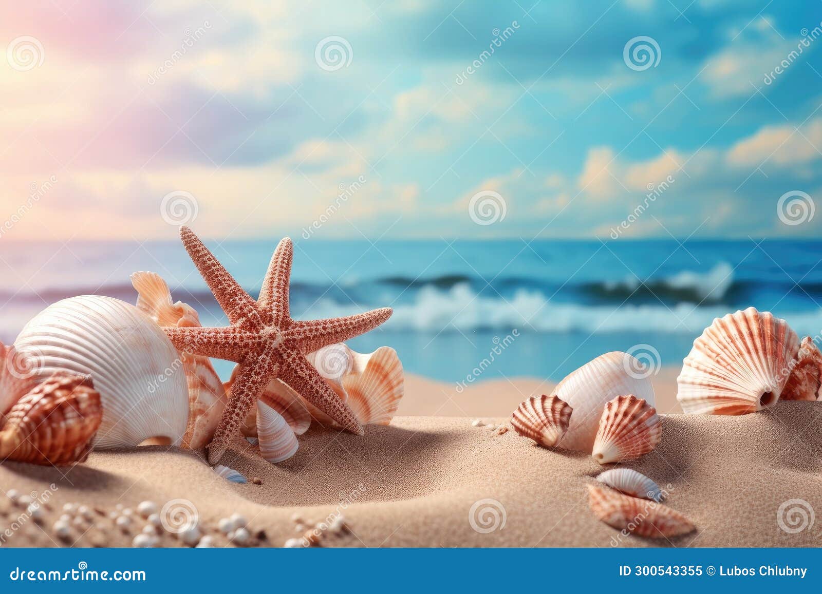 Beach Scene Concept with Sea Shells and Starfish Stock Illustration ...