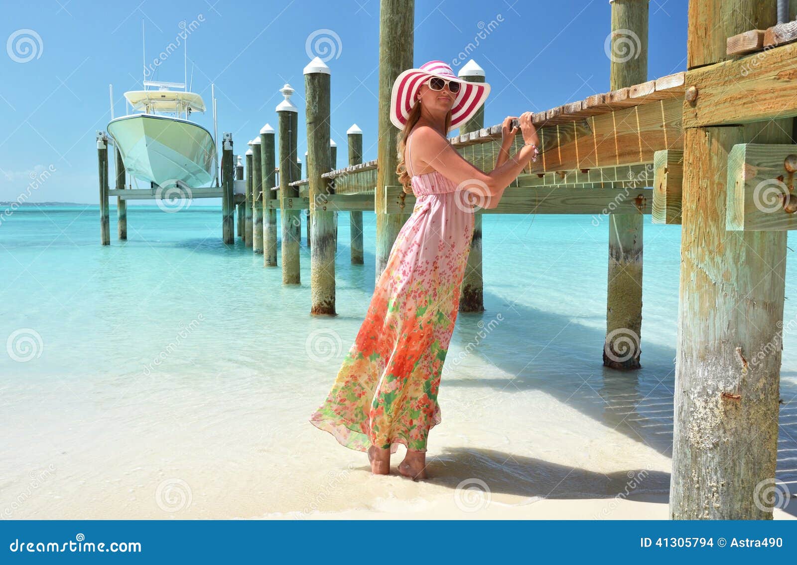 Beach Scene. Exuma, Bahamas Stock Photo - Image of dress, jetty: 41305794