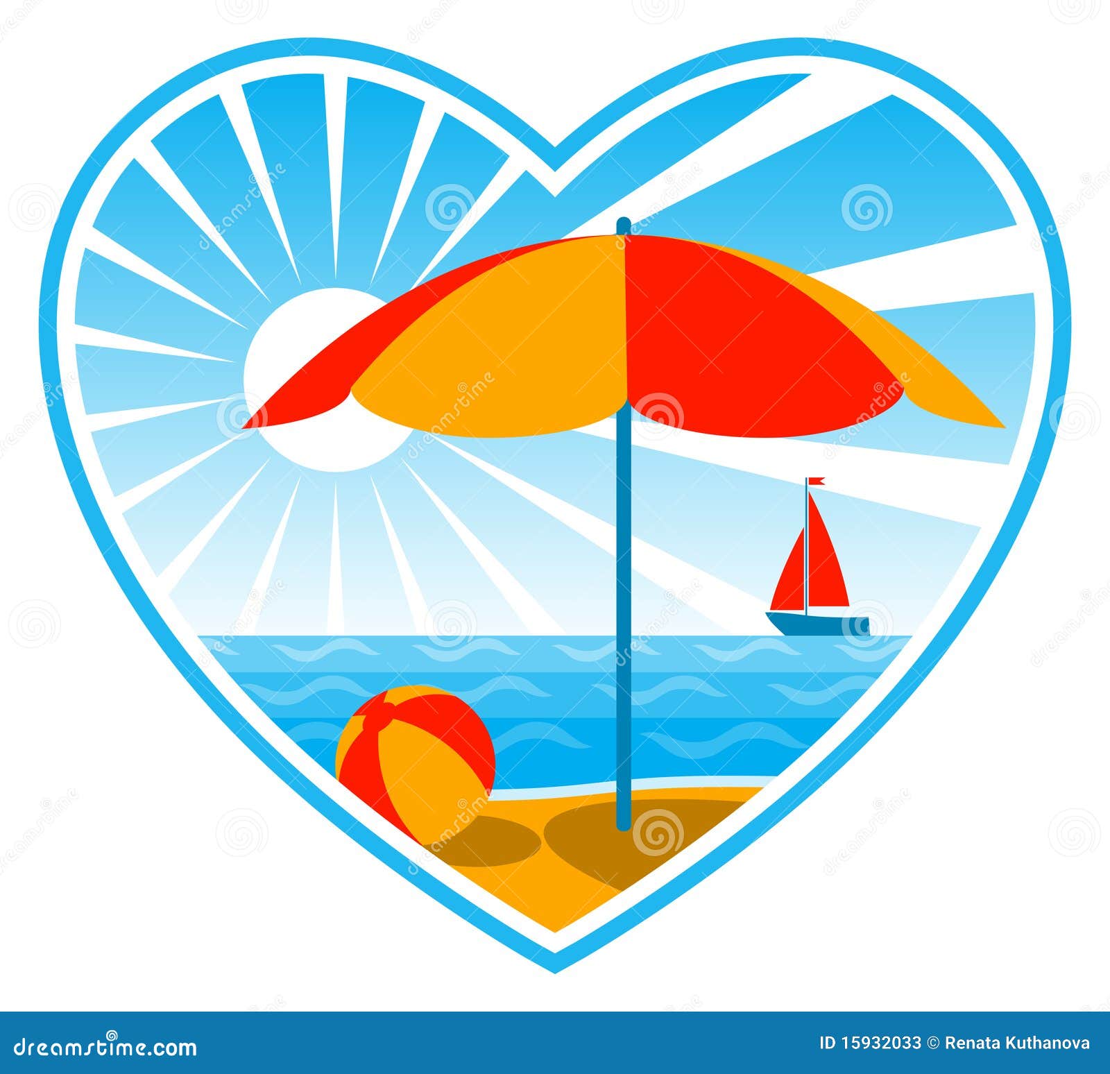 Beach scene in heart stock vector. Illustration of tropical - 15932033