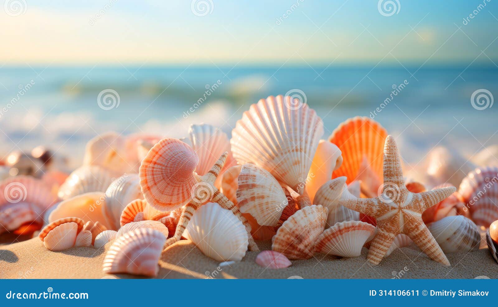 A beach scene with stock image. Image of nature, seashell - 314106611