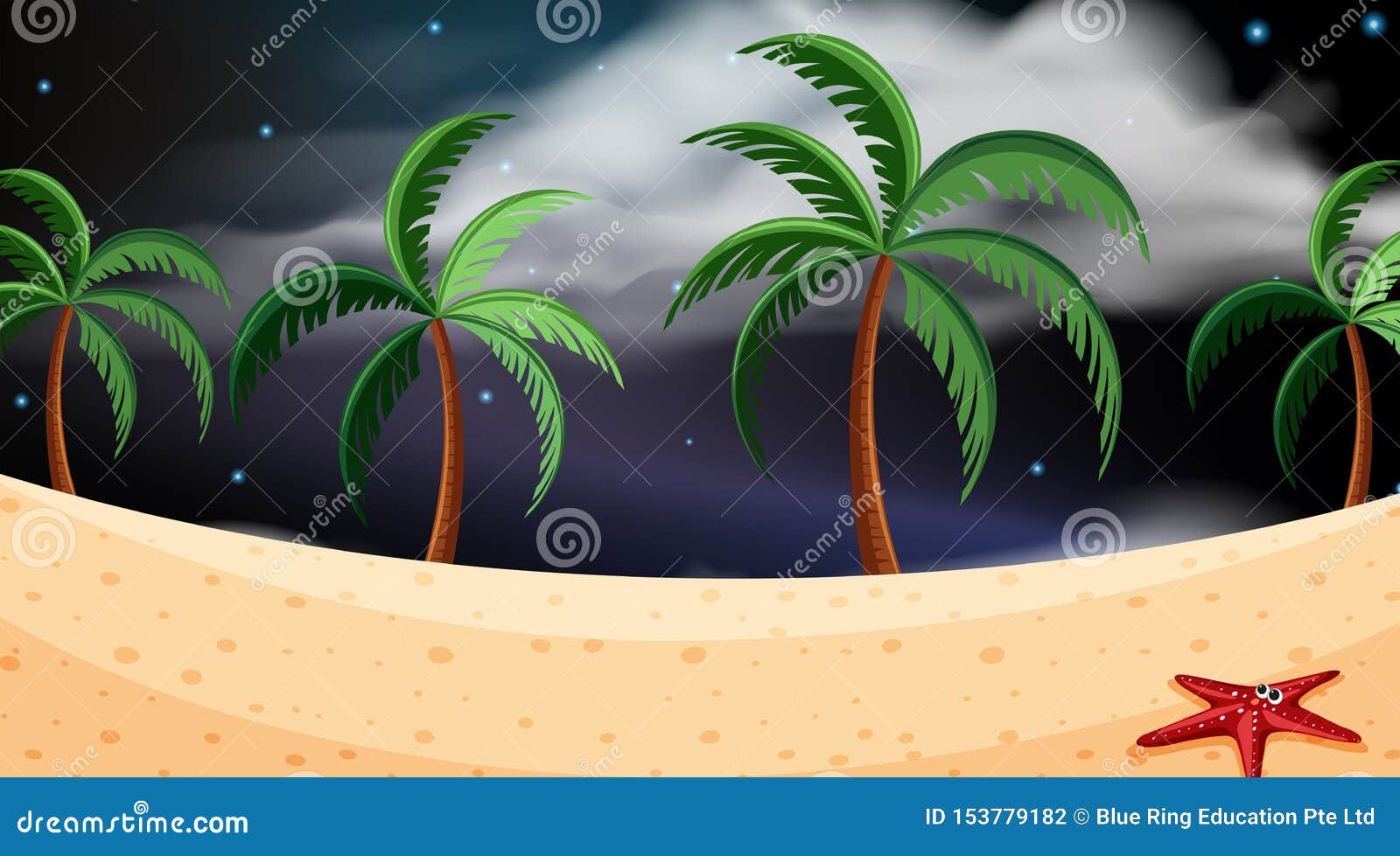 Beach scene at night stock vector. Illustration of drawing - 153779182
