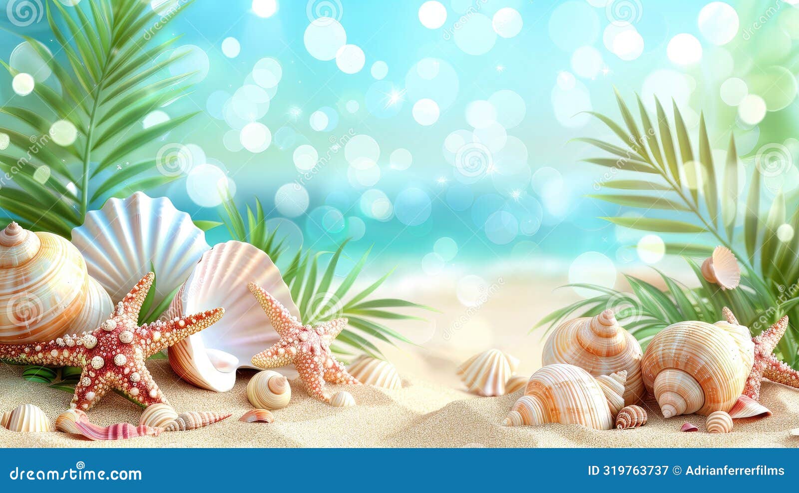 A Beach Scene with Shells and a Palm Tree Stock Image - Image of nature ...