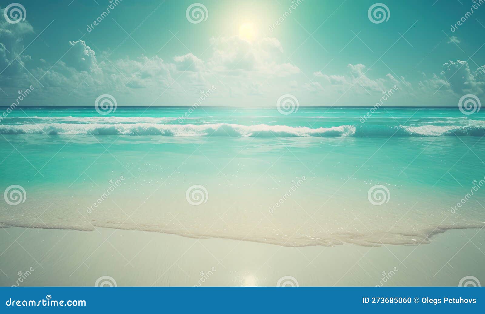 A Beach Scene with the Sun Shining Over the Water and Waves Stock ...