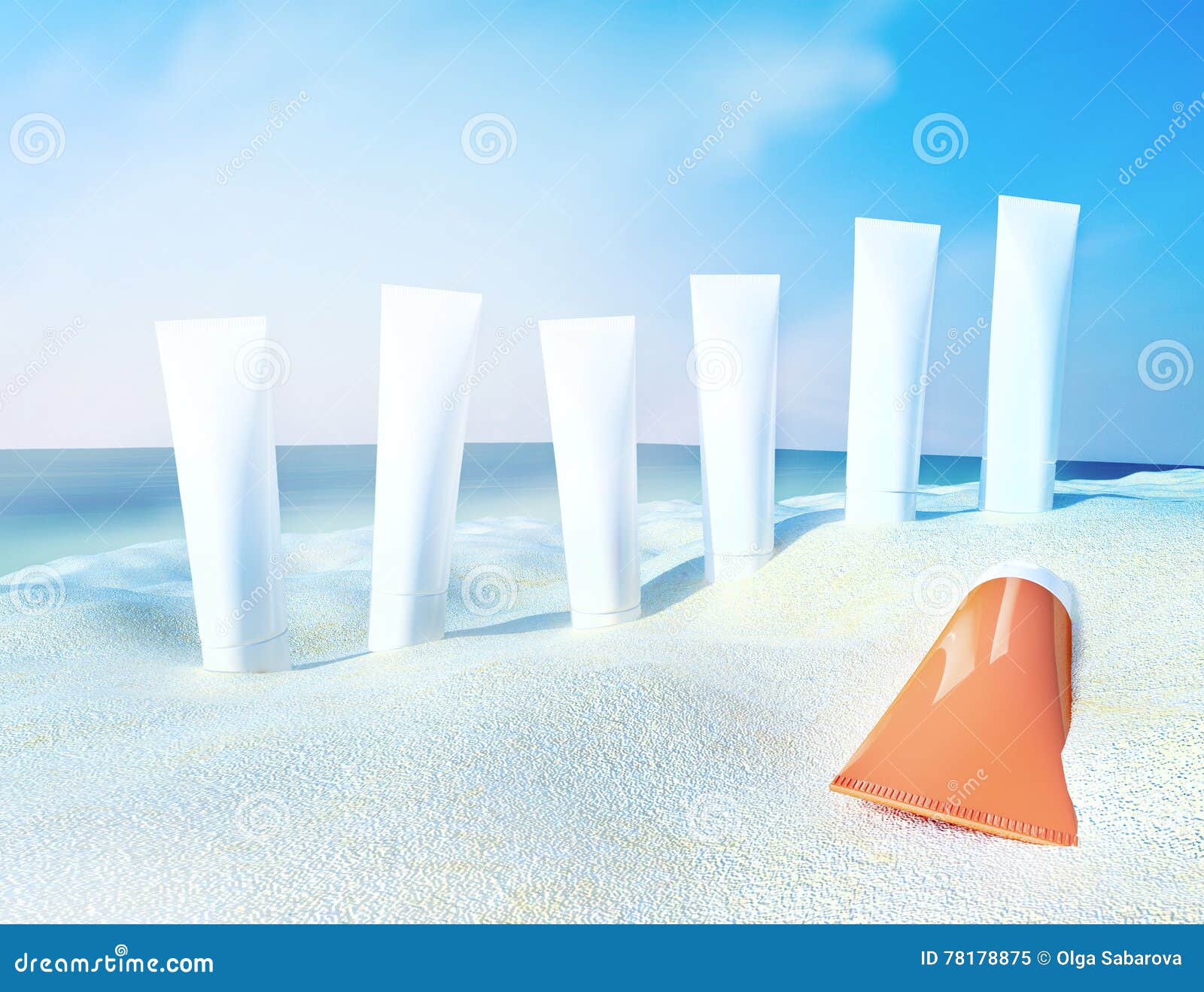 Beach Scene with Sunscreens Against Ocean. Stock Image - Image of clear ...