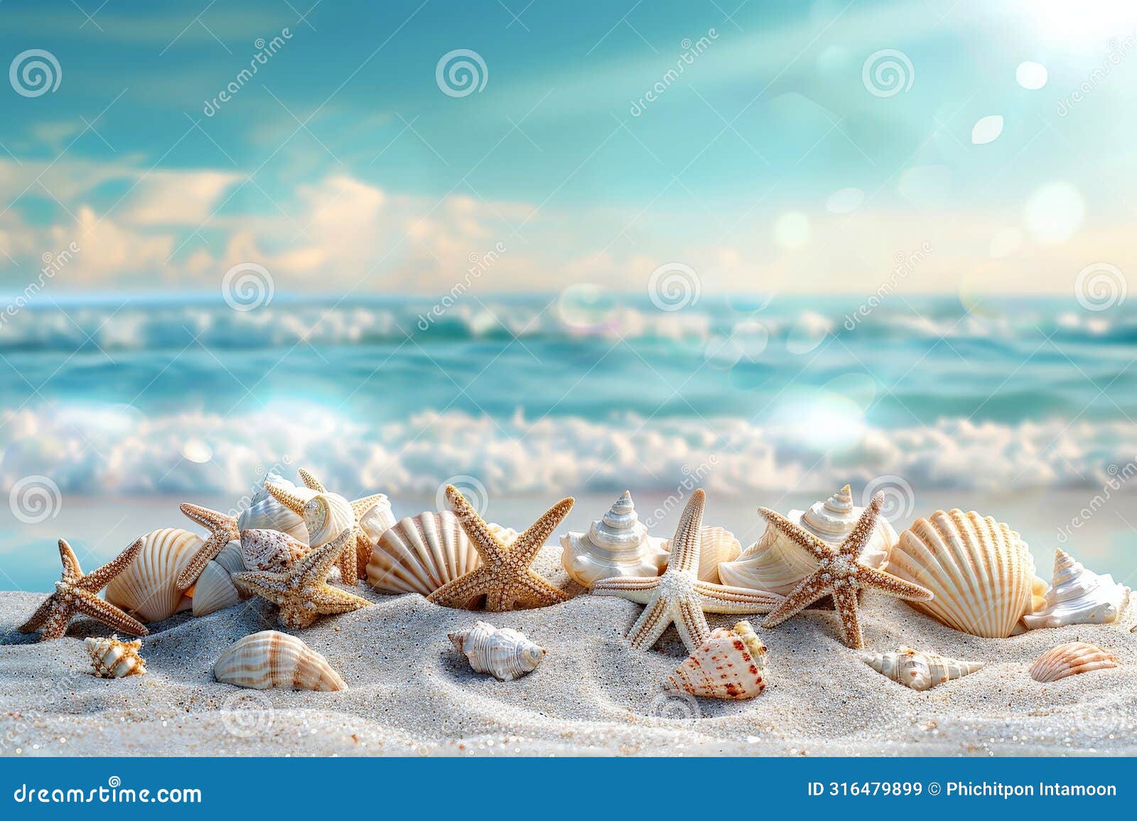 A Beach Scene with a Variety of Shells and a Starfish Summer Holiday ...