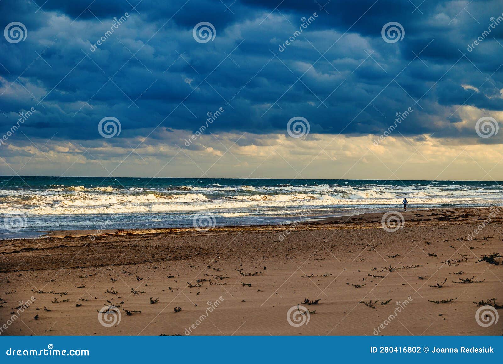 Beach by the Sea and a Lonely Runner on the Shore Landscape Stock Photo ...