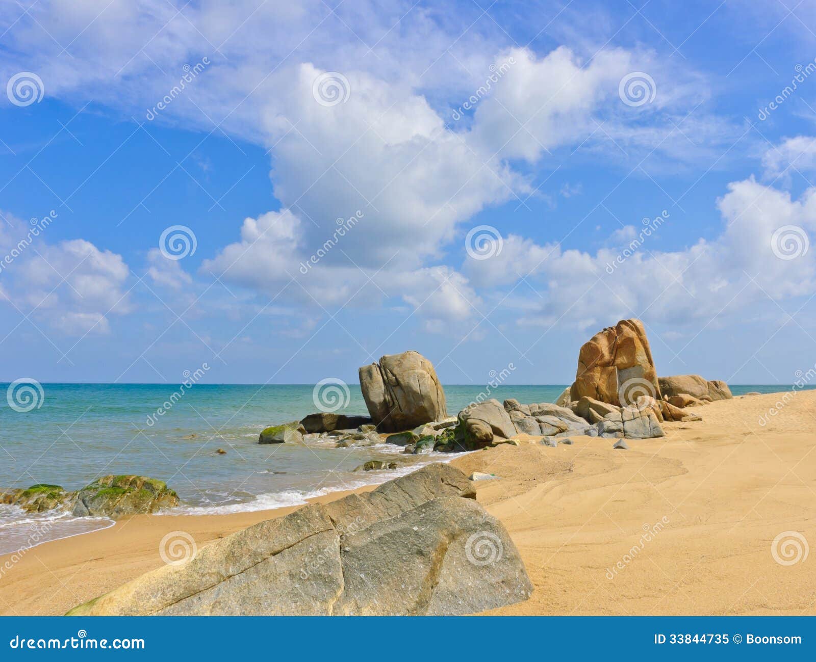 Beach and sea with rocks stock image. Image of space - 33844735