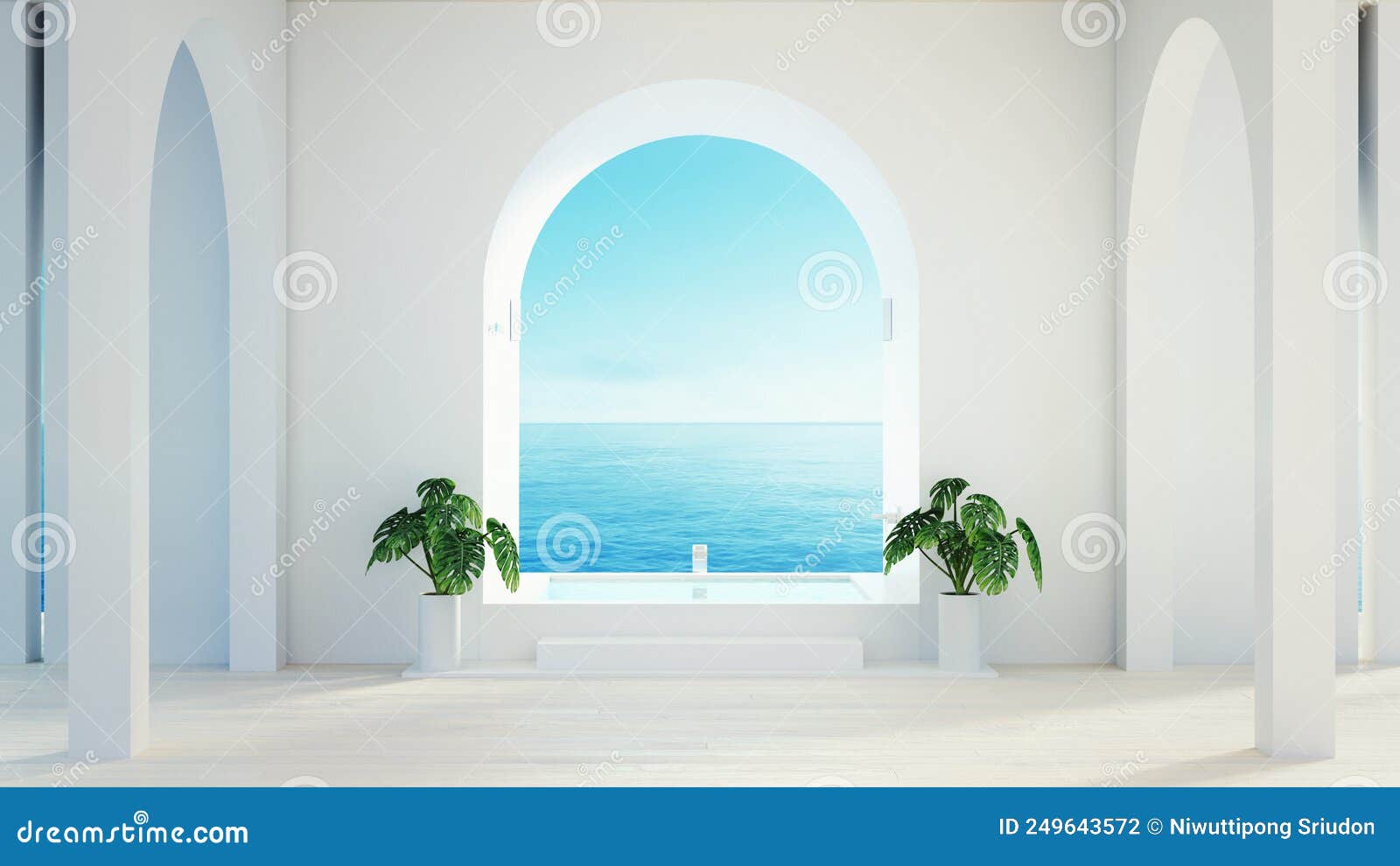 Beach Sea View Bathroom - Luxury and Modern Hotel - 3D Rendering Stock ...