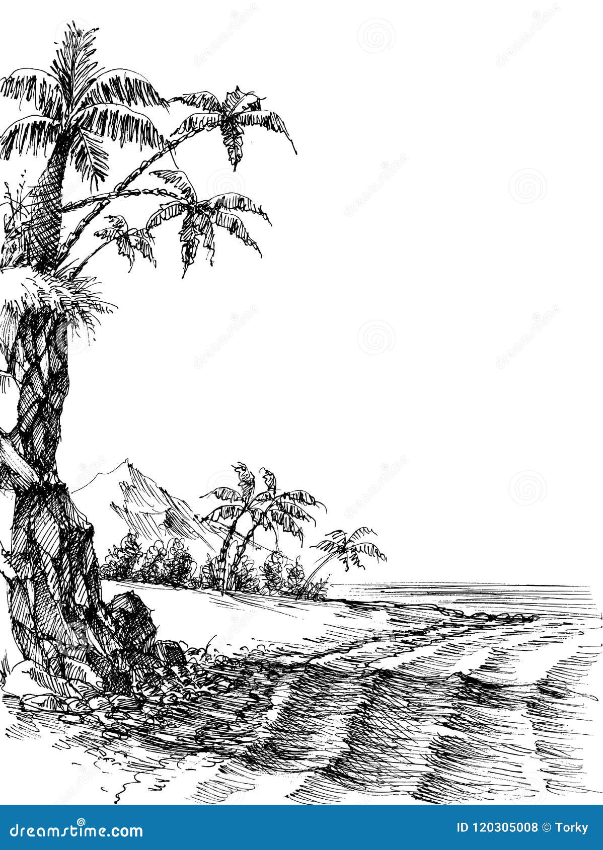 Beach and sea view drawing stock vector. Illustration of beach - 120305008